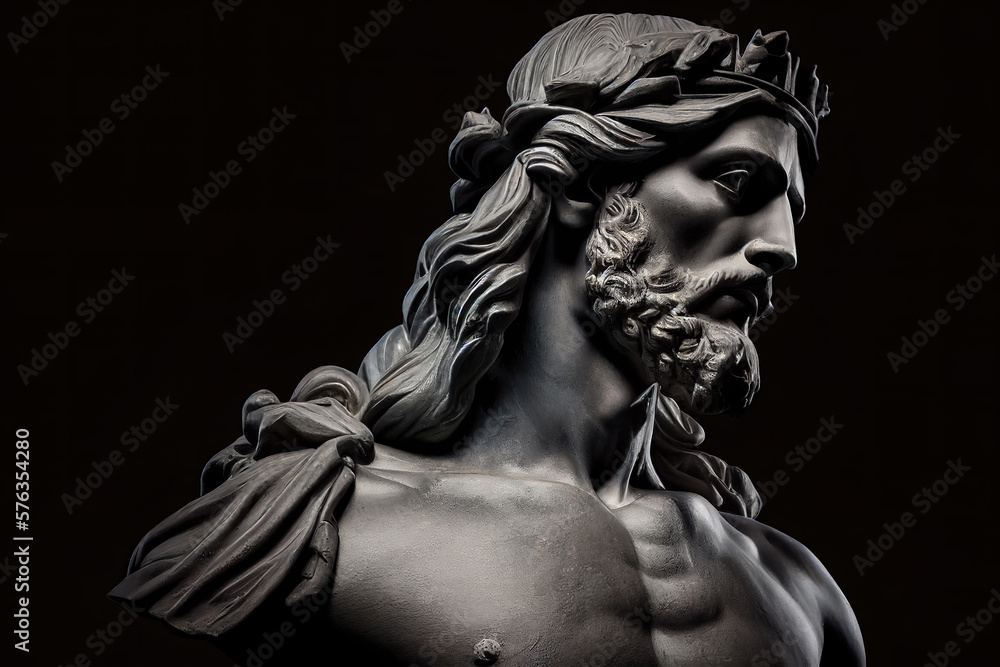 Jesus Christ statue in black background. Generative AI. Stock ...