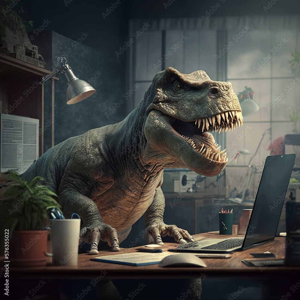 T Rex dinosaur, Tyrannosaurus rex in the room concept. Big aggressive ...