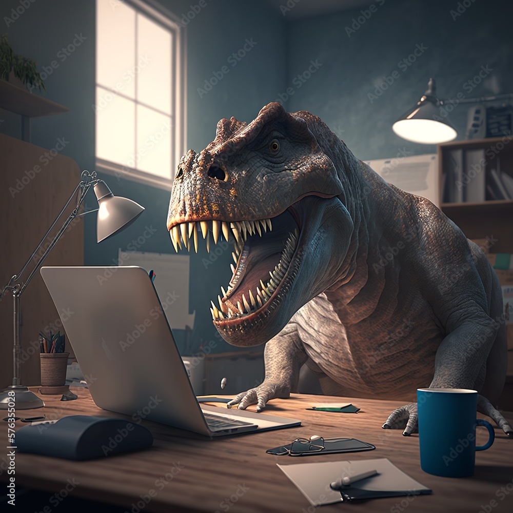 T Rex dinosaur, Tyrannosaurus rex in the room concept. Big aggressive ...