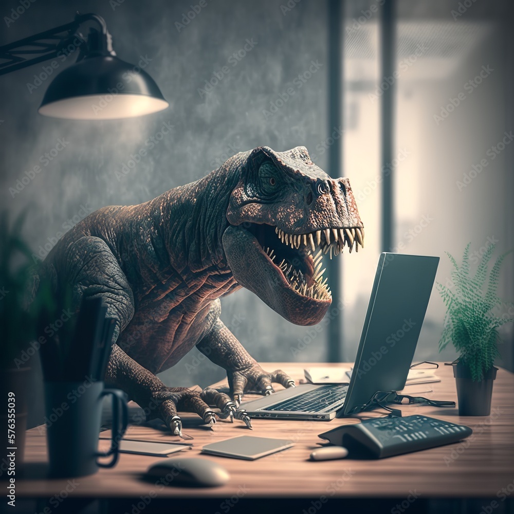 T Rex dinosaur, Tyrannosaurus rex in the room concept. Big aggressive ...