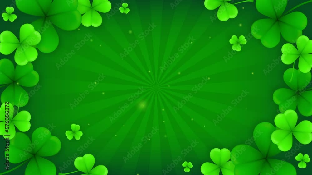 4K Shamrock with particles, Green clover leaves on rays background, St ...