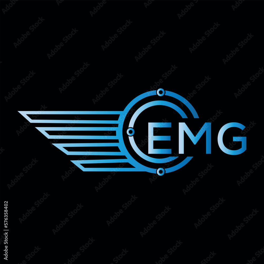 EMG logo, letter logo. EMG blue image on black background. EMG technology Monogram logo design ...