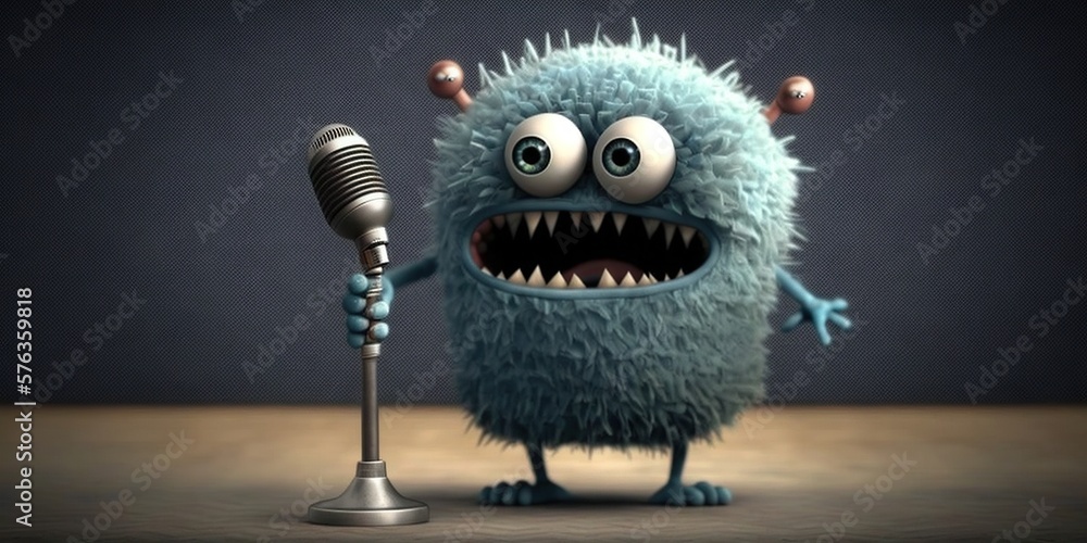 Cute monster speaks in front of an audience, fear of public speaking ...