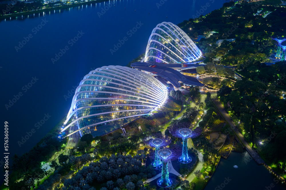 Singapore City, Singapore - dec 27, 2022: Aerial top view of super tree ...