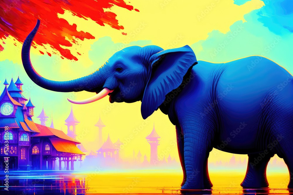 Modern drawing of elephant, Colorful magic elephant, cartoon style ...