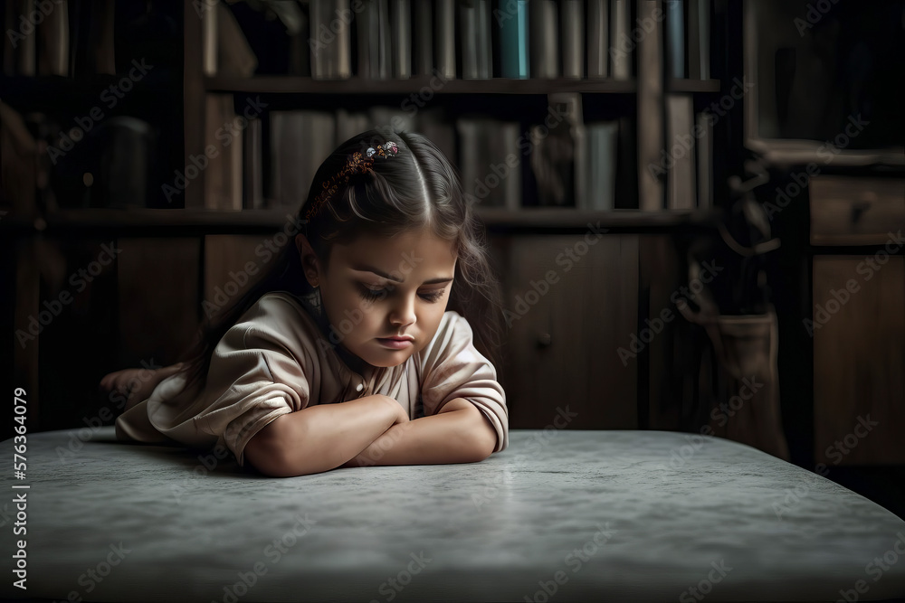 Praying Nation, Young Caucasian preteen girl laying on bed seriously ...