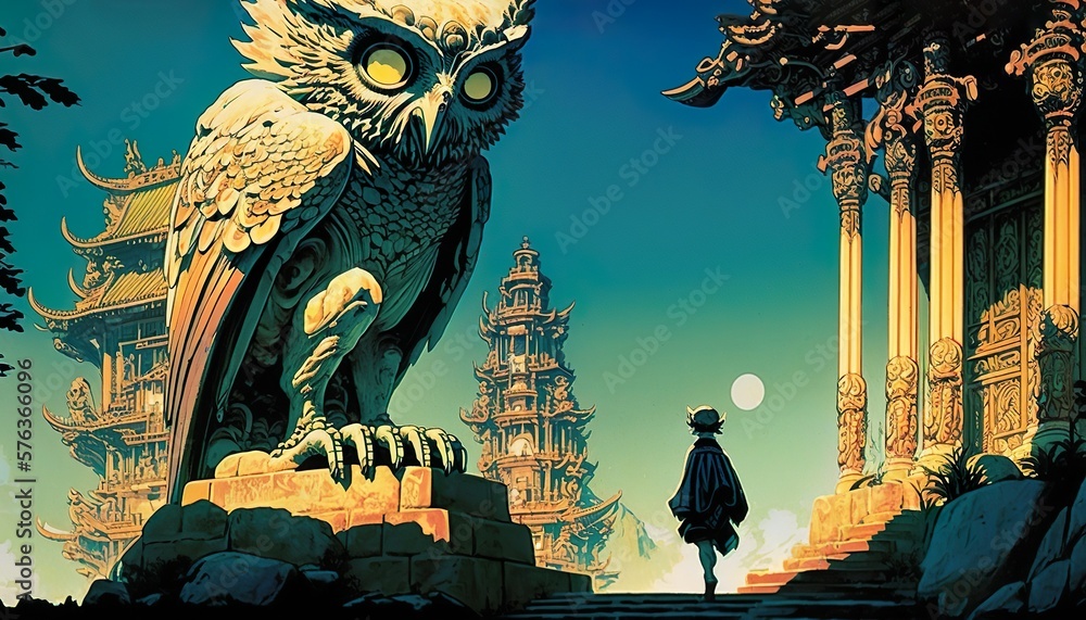 a horror owl in the with enchanted illuminating coated in moss, and ...