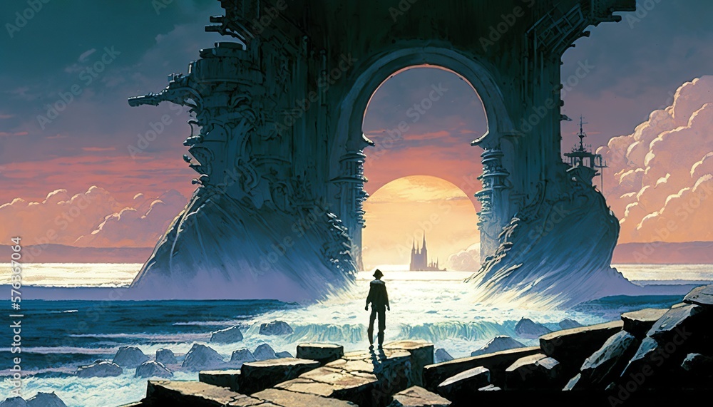 a horror city in the forest with enchanted illuminating plants, massive ...