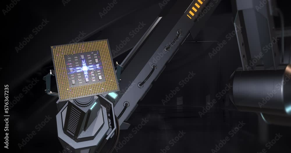 Artificial intelligence controlled industrial robot holding CPU ...