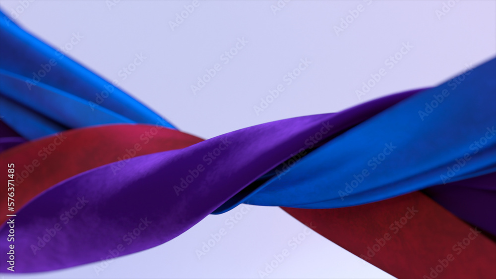 Velvet ribbons of different colors are tightly twisted together on an ...