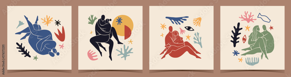 Matisse style posters. Hugging couples, intimate poses, smooth ...
