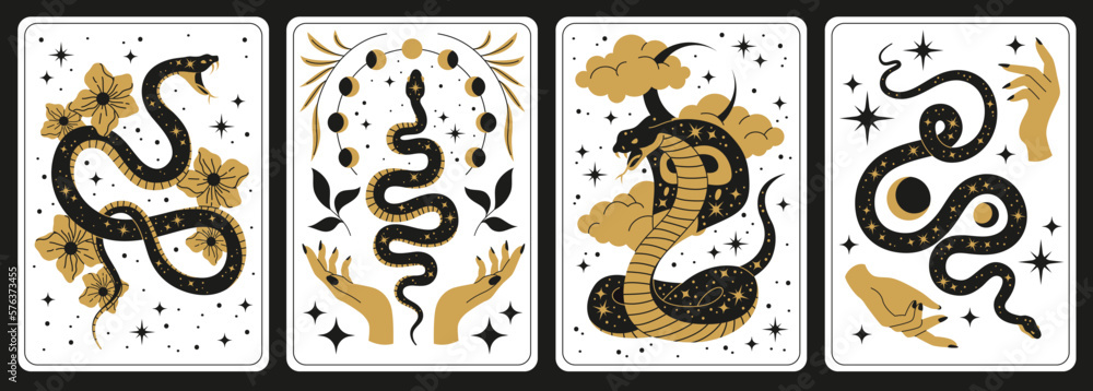 Mystic snakes symbols. Magic serpents with different occult symbols ...