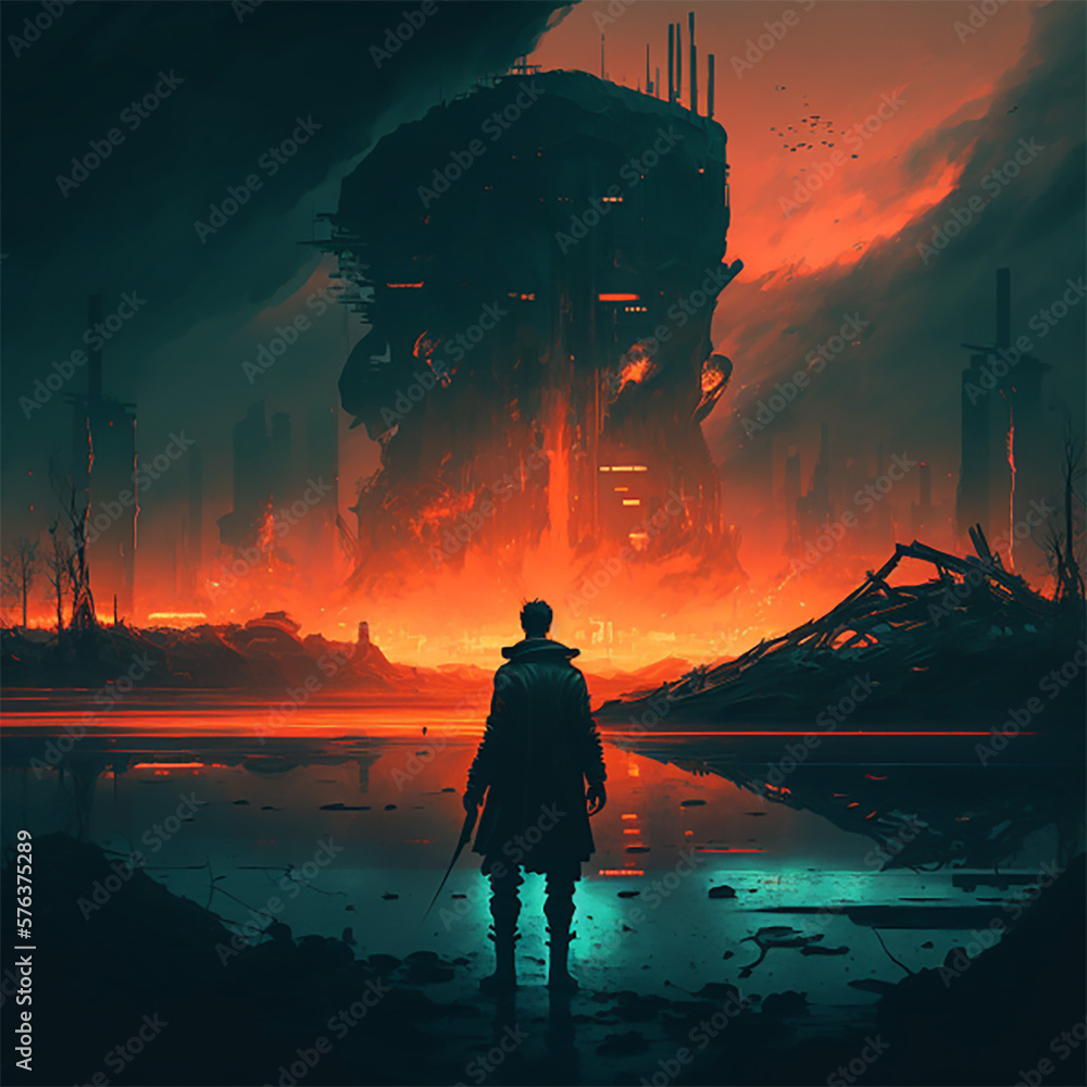 Cyberpunk Landscape Stock Illustration | Adobe Stock