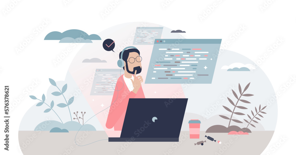 Coder geek script typing expert for software development tiny person ...