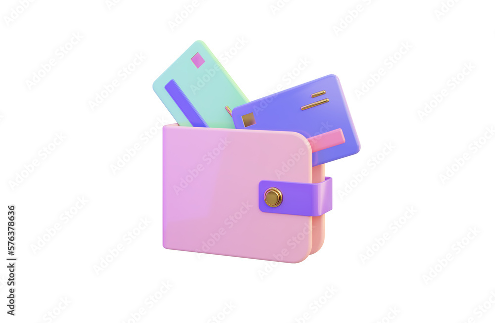 wallet sign with credit card on white background 3d render concept for ...