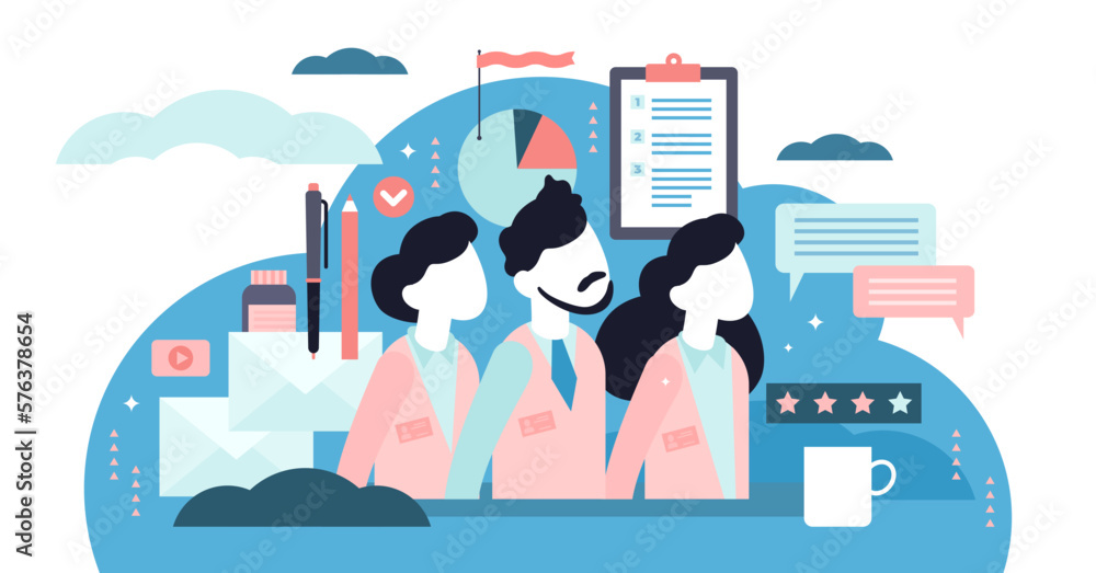 Company staff illustration, transparent background. Flat tiny work ...