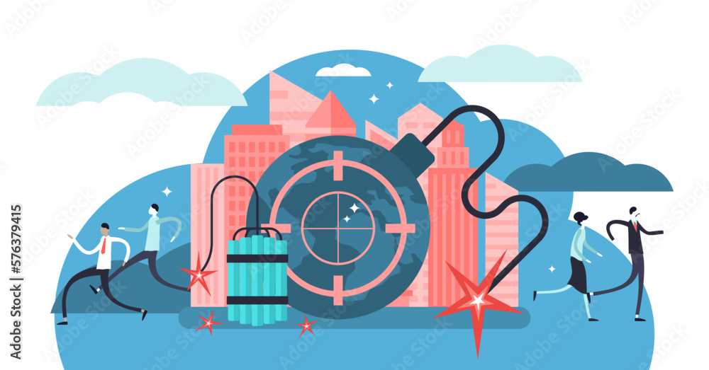 Terrorism illustration, transparent background. Flat tiny danger attack ...