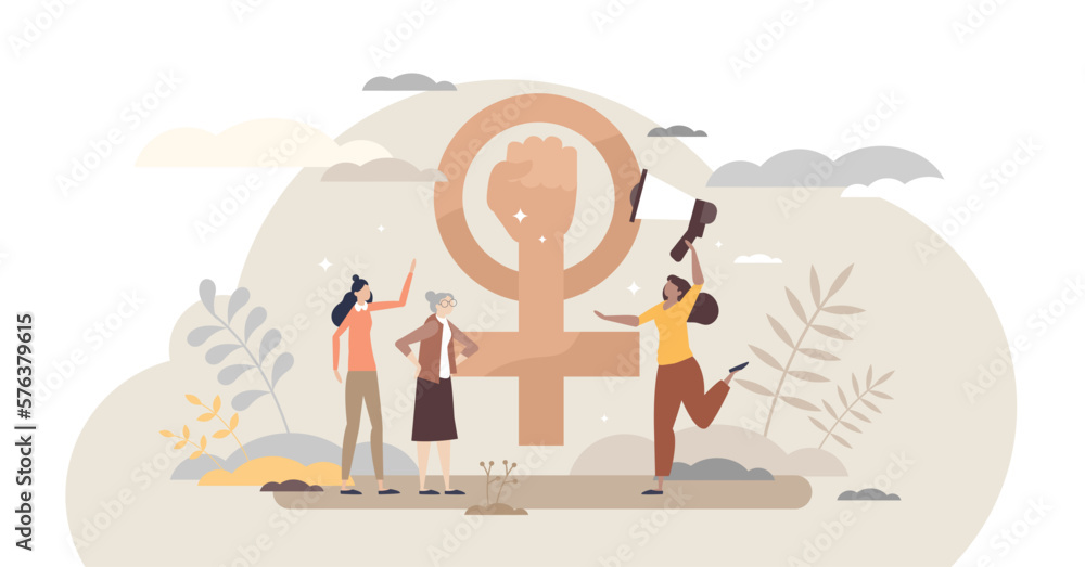 Woman right activist for equality and justice awareness tiny person ...