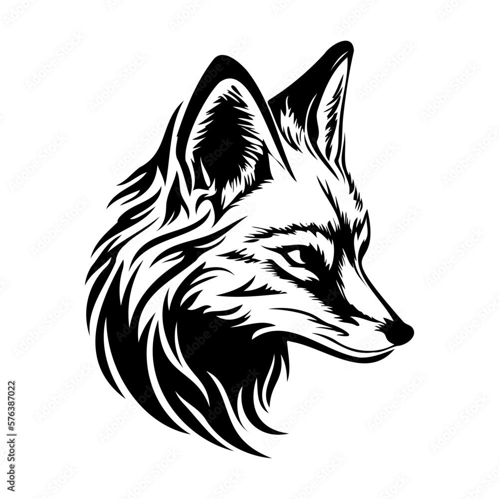 Fox Face, Silhouettes Fox Face SVG, black and white Fox vector เวกเตอร์ ...