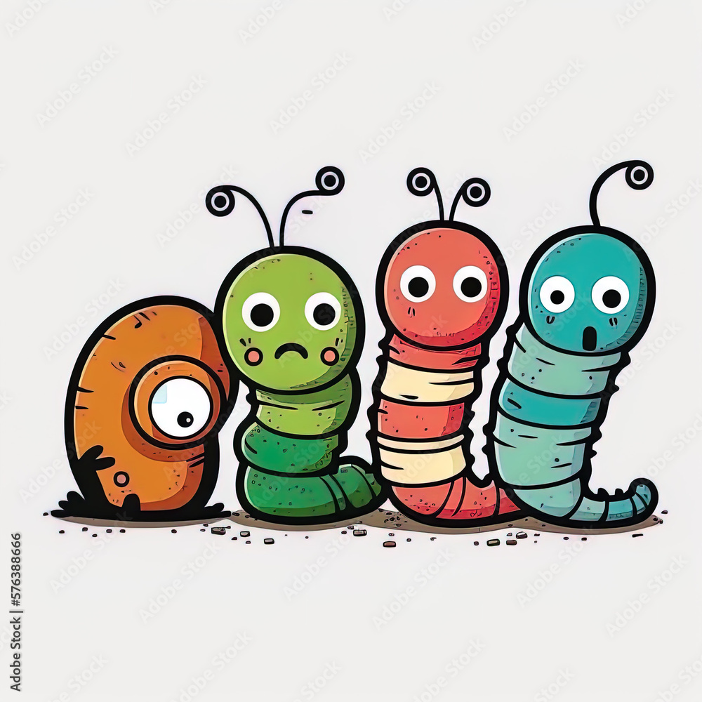 Set of clipart worms, PNG, Generative AI Stock Illustration | Adobe Stock