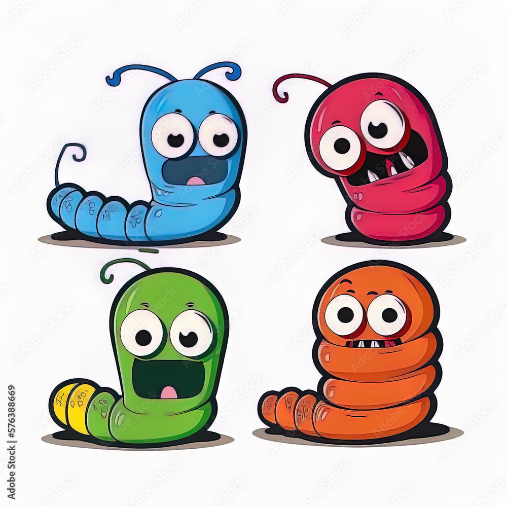 Set of clipart worms, PNG, Generative AI Stock Illustration | Adobe Stock