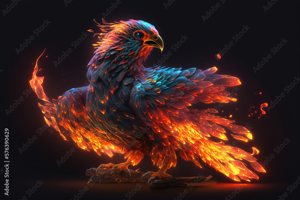 Beautiful fire bird, eagle in red flames, fantasy, generative AI Stock ...