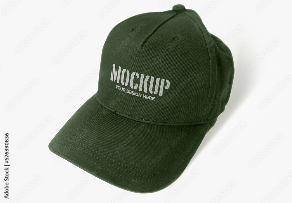 Army Green Hat Mockup on a White Background Desk Stock Template | Adobe ...
