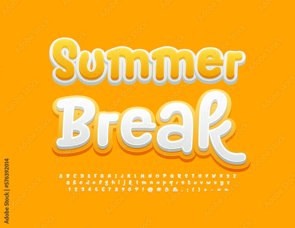 Vector seasonal banner Summer Break with handwritten Font. White and ...