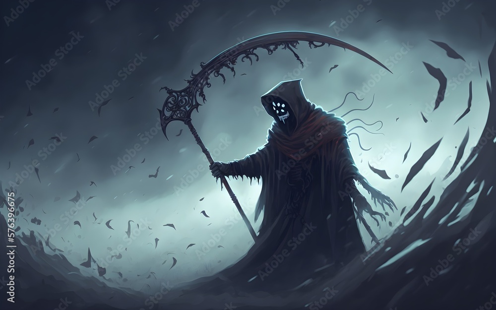 The Death as know as Grim Reaper holding the scythe against the eclipse ...