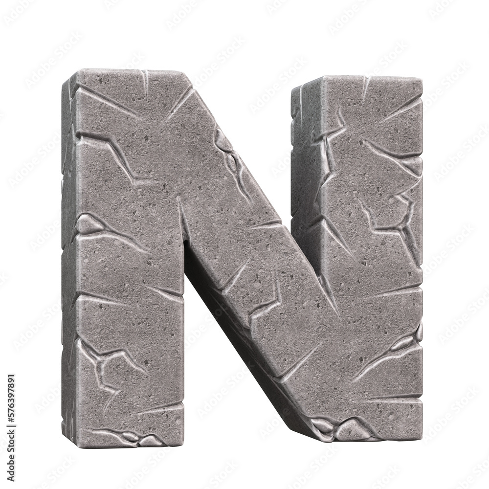Cracked stone font 3d rendering letter N Stock Illustration | Adobe Stock