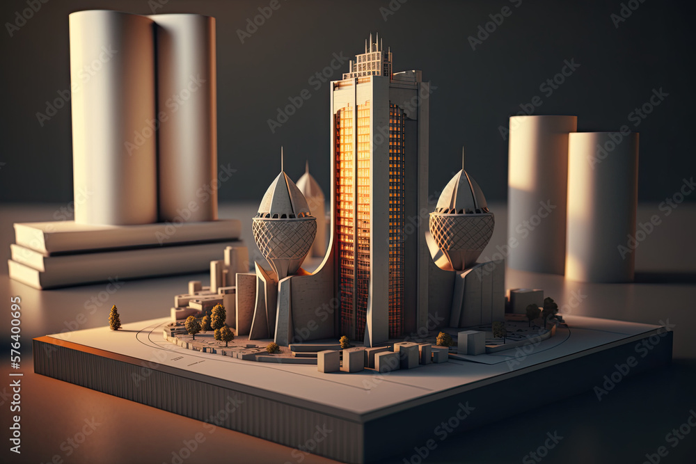 An architecture model of a commercial house on a solid background. 3D ...