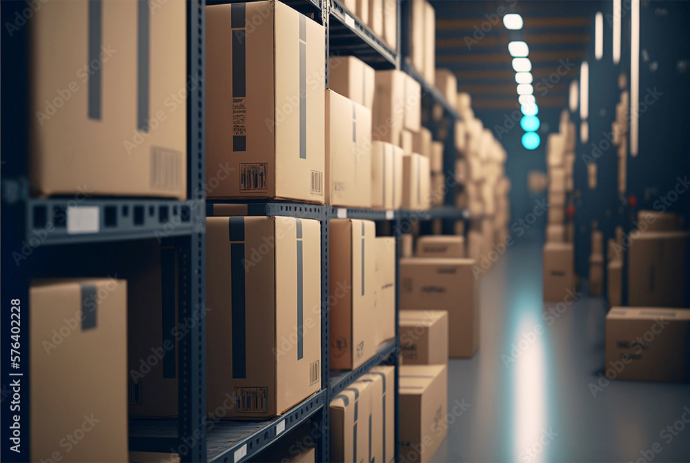 cardboard boxes abound in the inventory in the contemporary warehouse ...