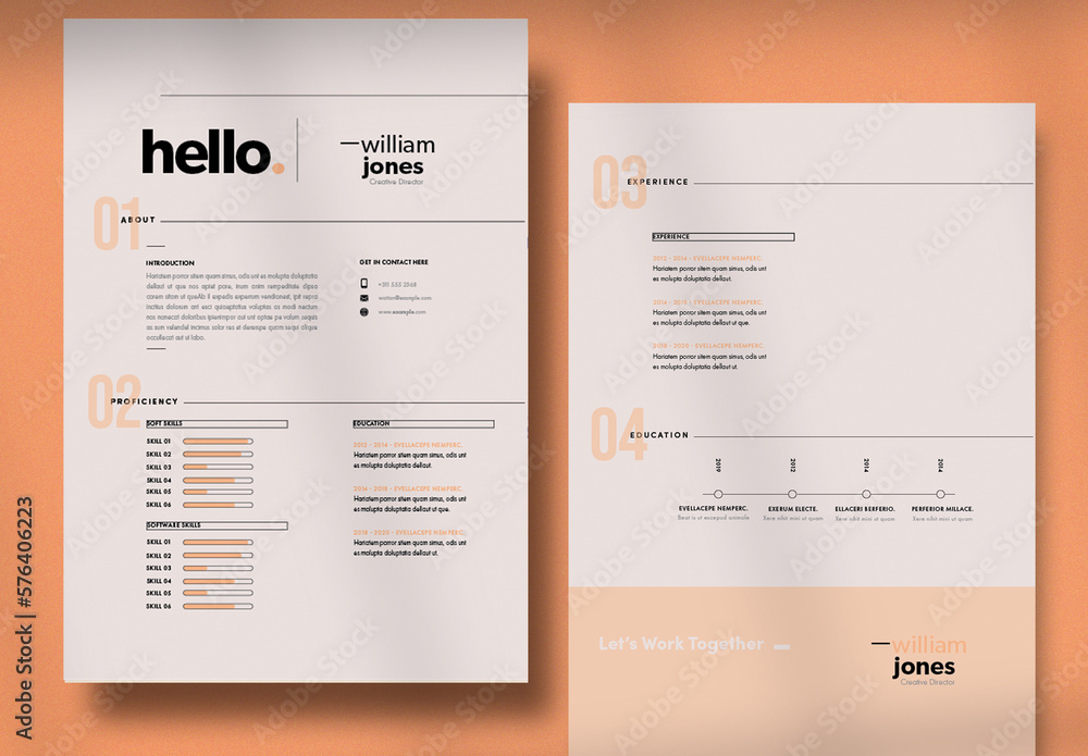 Orange Accent Resume Stock Template | Adobe Stock