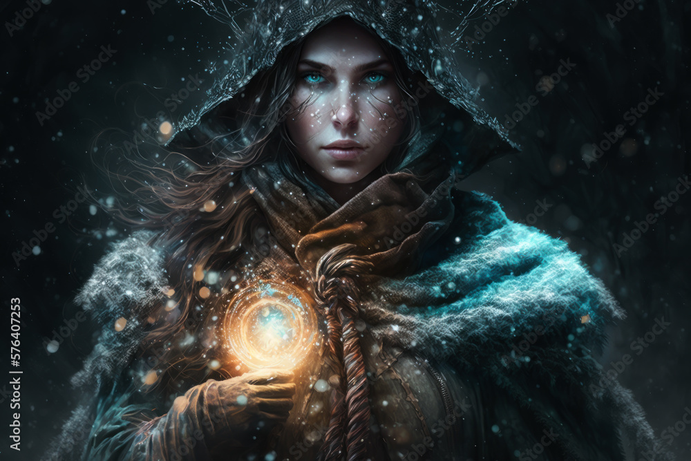 Female magician with magic candle on black background, Generative AI ...