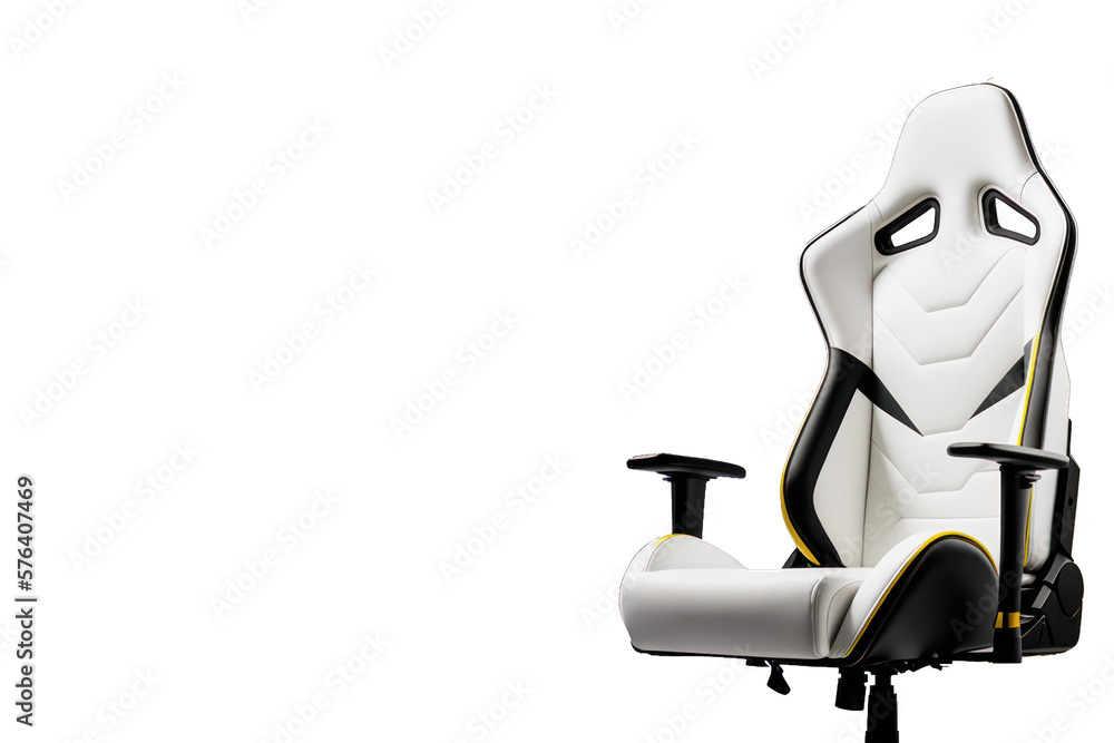 gaming chair, white chair isolated on transparent background with room ...