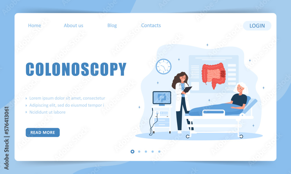 Colonoscopy concept. Landing page template. Female proctologist examine ...