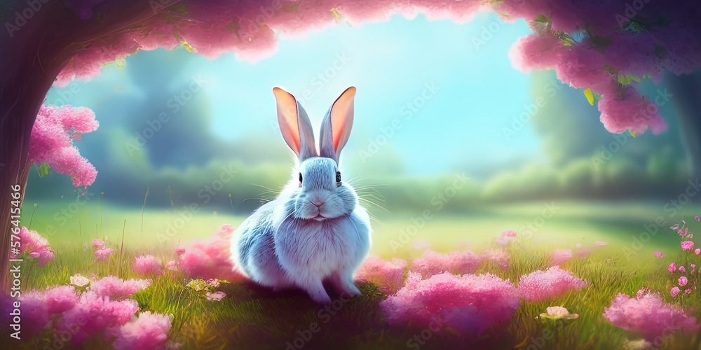 Cute little rabbit for easter spring holiday, spring holiday banner ...