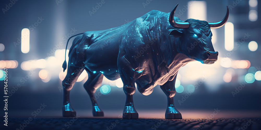 Symbol Blue Digital blockchain Bull. Concept banner financial growth ...