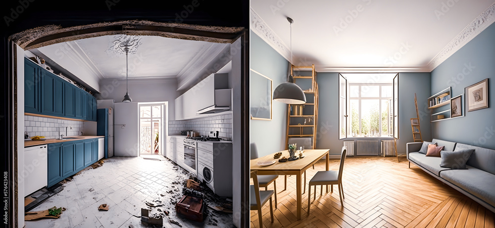 Concept Renovation interior of house. Apartment before and after ...
