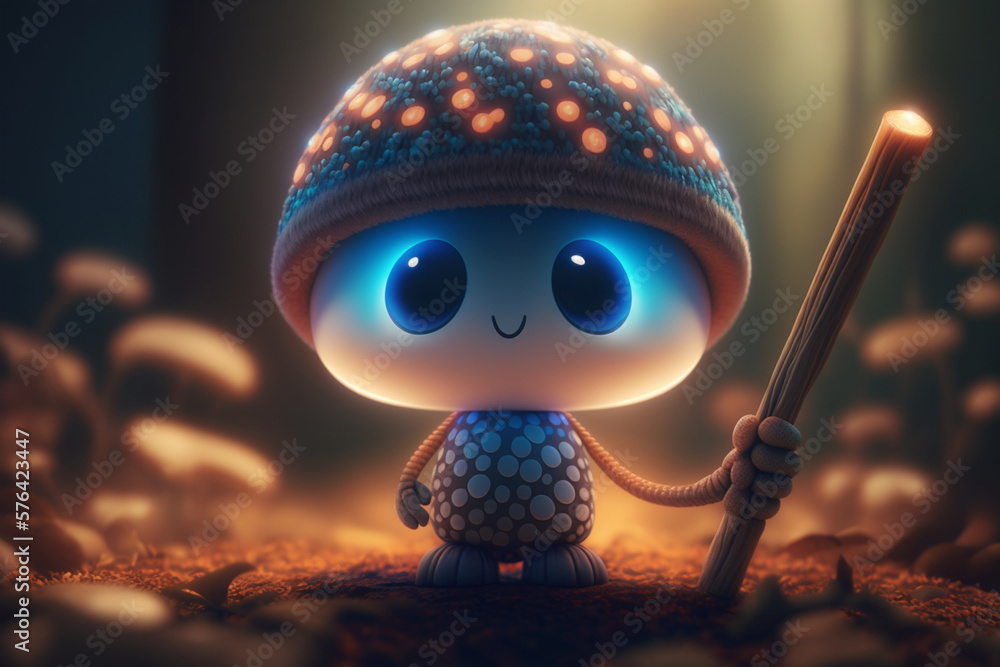 Cute magic mushroom 3d cartoon character in forest. Generative AI ...