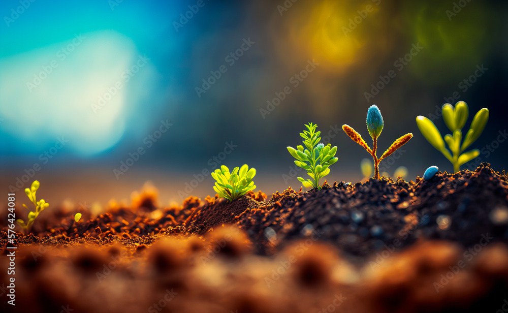 A close-up of a freshly sprouted flower on the spring ground, perfect ...