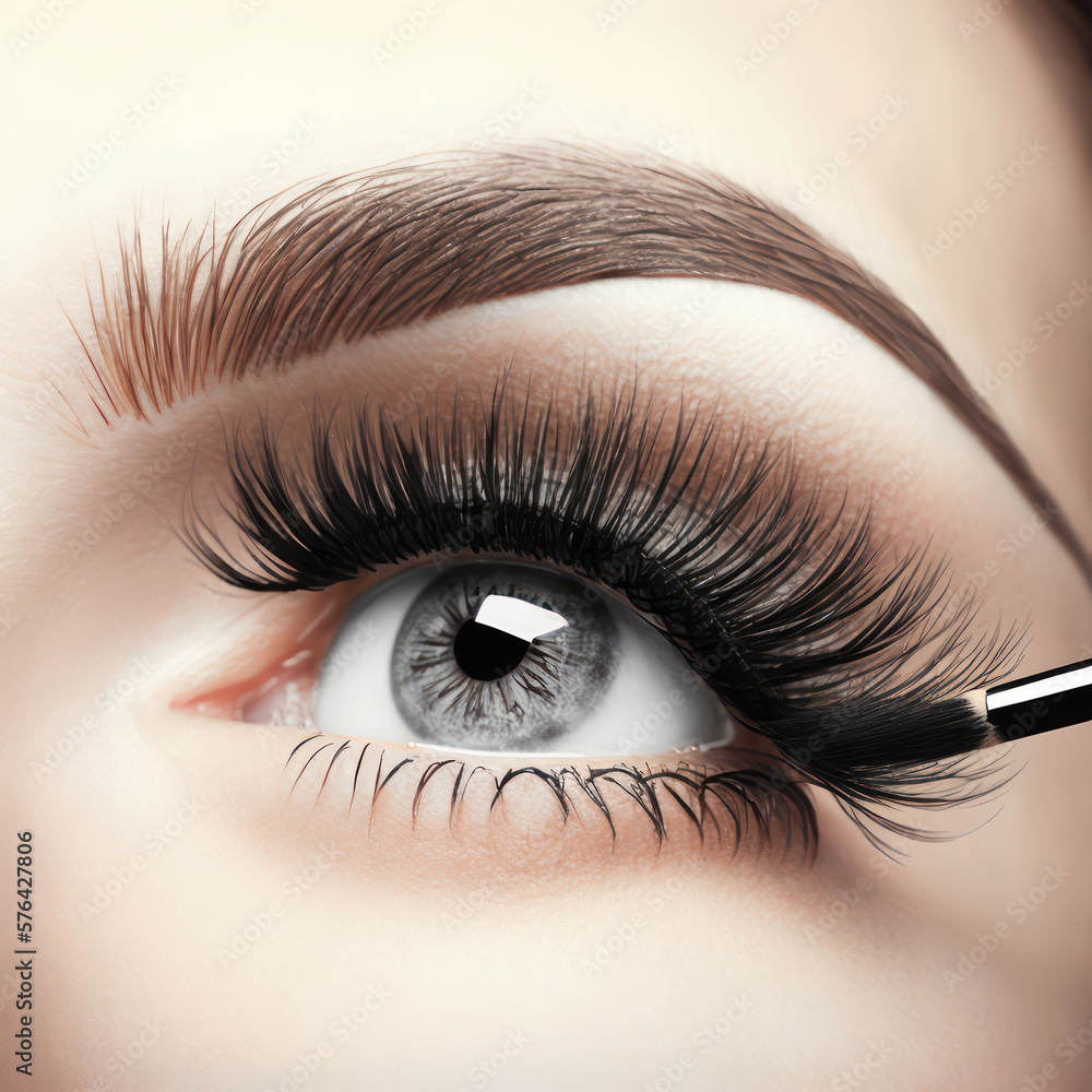 Macro photography of a woman's face, eyes, eyelashes and eyebrows ...