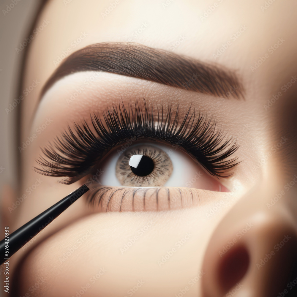 Macro photography of a woman's face, eyes, eyelashes and eyebrows ...