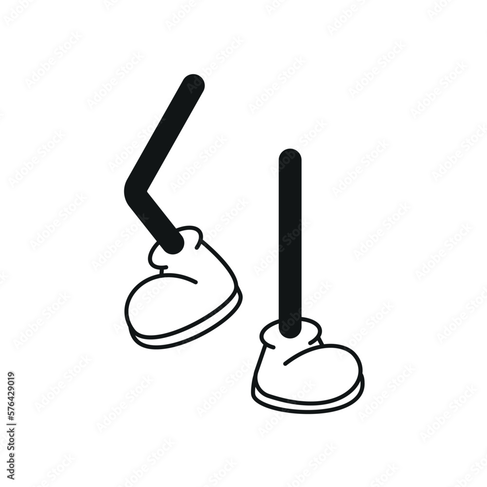 Cartoon vector walking feet in trainers or sneakers on stick legs in ...