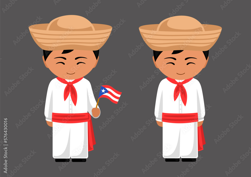 Puerto Rican male cartoon character in traditional ethnic costume ...