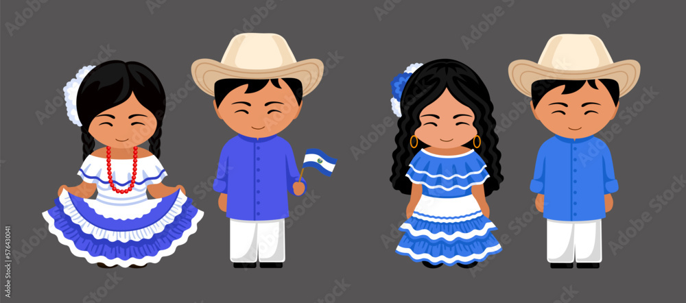 Salvadoran cartoon characters. Man and woman in Salvador national ...