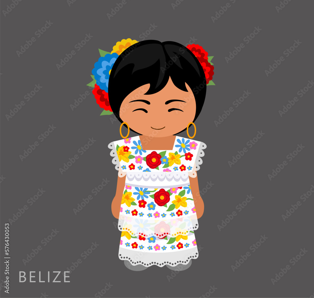 Woman in Belize national costume. Belizean girl in traditional ethnic ...