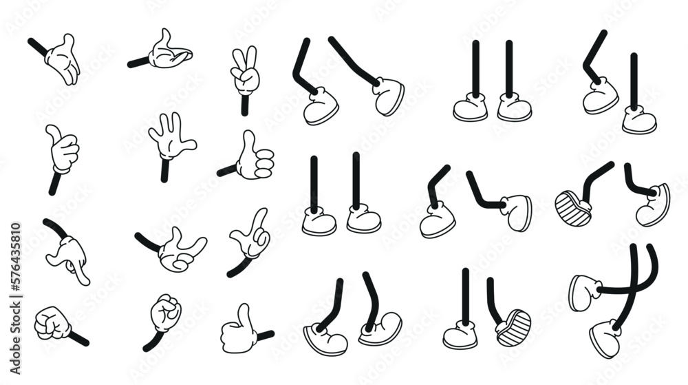 Cartoon vector walking feet in trainers or sneakers on stick legs in ...