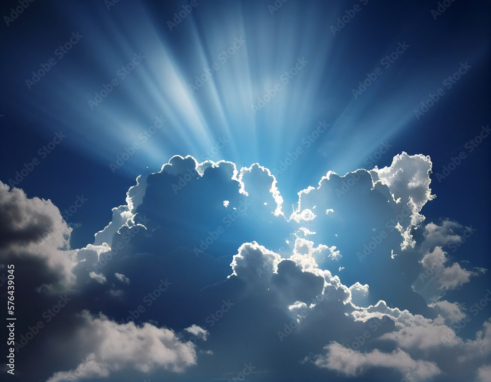 Religion concept, heavenly sky with light shines brightly clouds ...