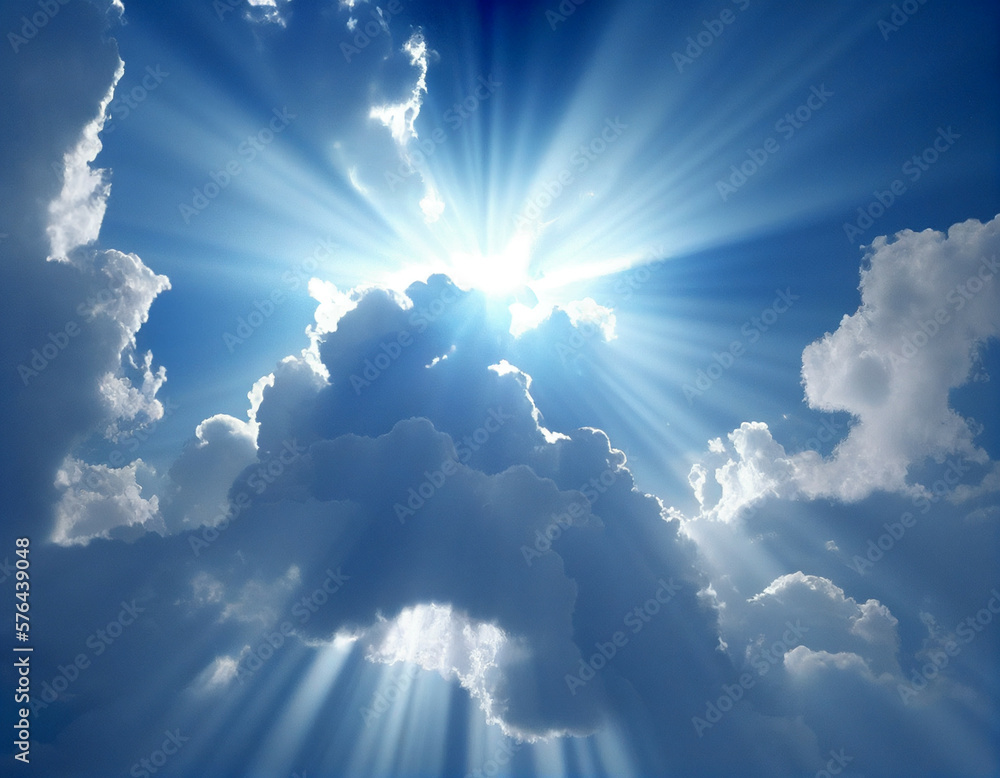 Religion concept, heavenly sky with light shines brightly clouds ...